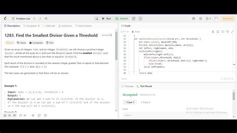 1283 Find The Smallest Divisor Given A Threshold Cp Leetcode Binary Search Programing