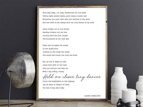 Tiny Dancer Wall Print Elton John Poster Song Lyrics Wall Etsy