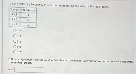 Solved Use The Following Frequency Distribution Table To Chegg