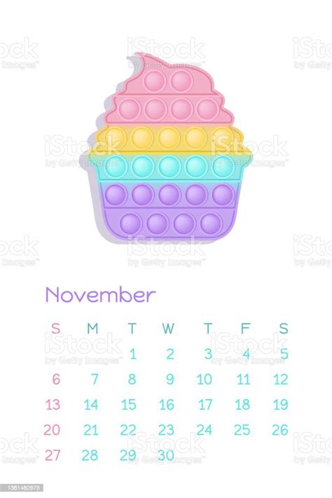 만지작 장난감 수치와 달력 2022 11 월 파스텔 팝 Fidgets에 대한 유행 실리콘 장난감으로 팝 스타일의 벡터 일러스트