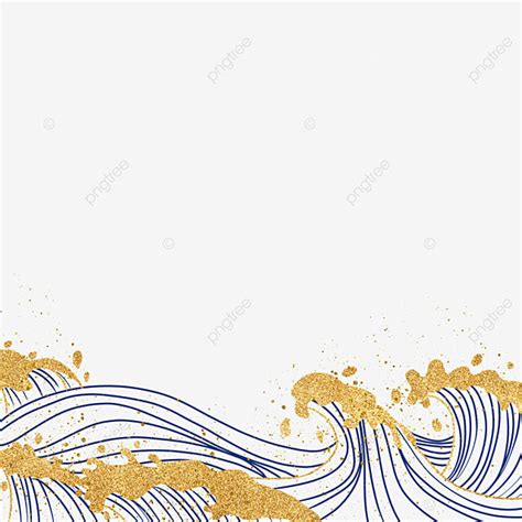 海浪金色日式風格線條 日式插畫 浪花 日式素材圖案PSD和PNG圖片免費下載