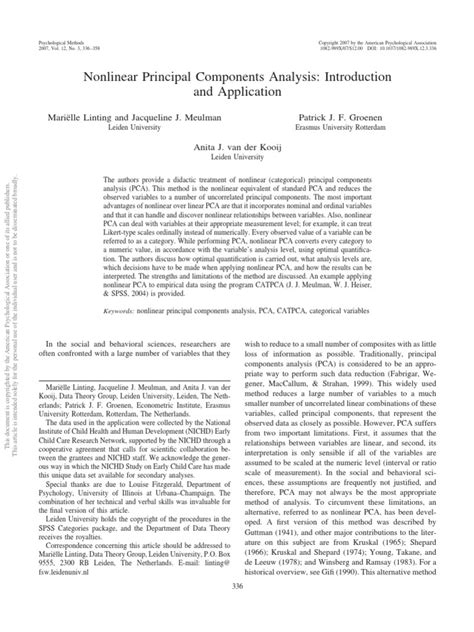Nonlinear Principal Components Analysis Introduction And Application Pdf Principal