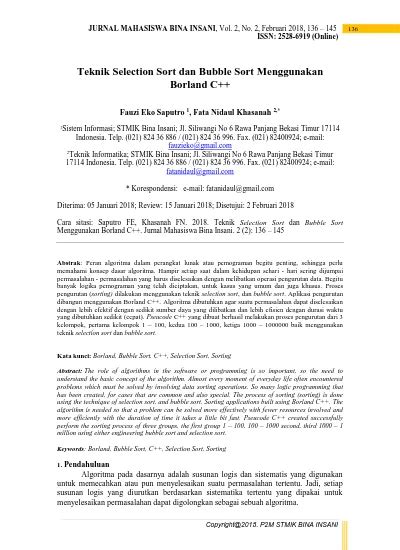 Teknik Selection Sort Dan Bubble Sort Menggunakan Borland C
