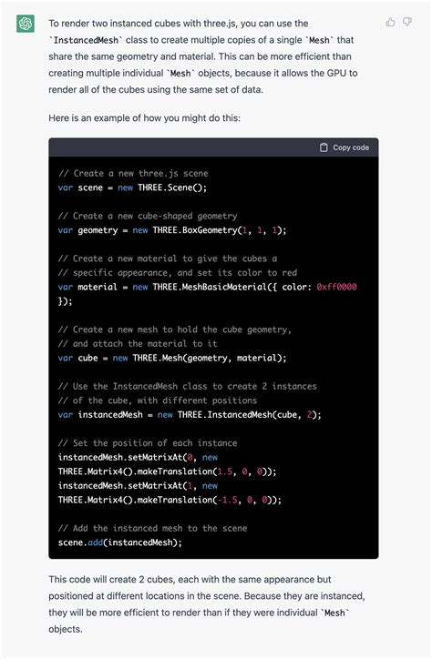 Mrdoob On Twitter Render Two Instanced Cubes In Three Js Chatgpt Https T Co Esiesw Bsv