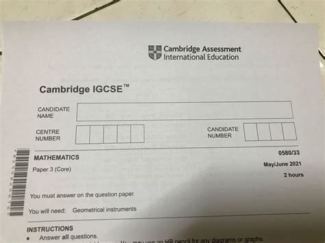 Mathematics 0580 Core Igcse Paper 3 Past Year March 2018 October