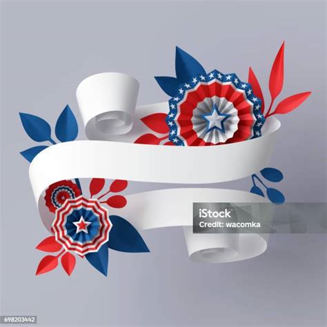 3d 렌더링 디지털 일러스트 레이 션 추상 빨간색 파란색 종이 꽃 디자인 요소 7 월 4 일 애국 배경 미국 독립 기념일 배너 초대장 인사말 카드 서식 파일 3차원 형태에