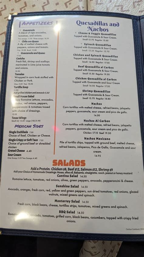 Cactus Cantina Menu Full Menu Update 2026