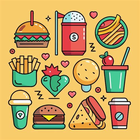 버거 프라이 음료 샌드위치 를 가진 패스트푸드 일러스트레이션 프리미엄 벡터