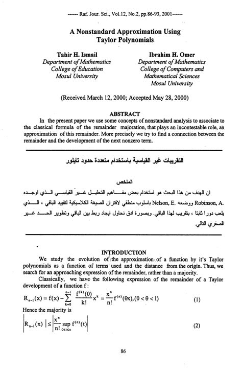 Pdf A Nonstandarda Approximation Using Taylor Series