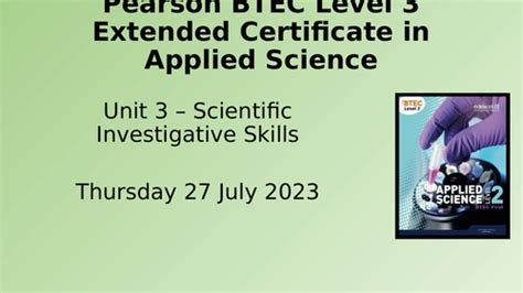 Btec Level 3 Applied Science Unit 3 Lesson 1 Teaching Resources