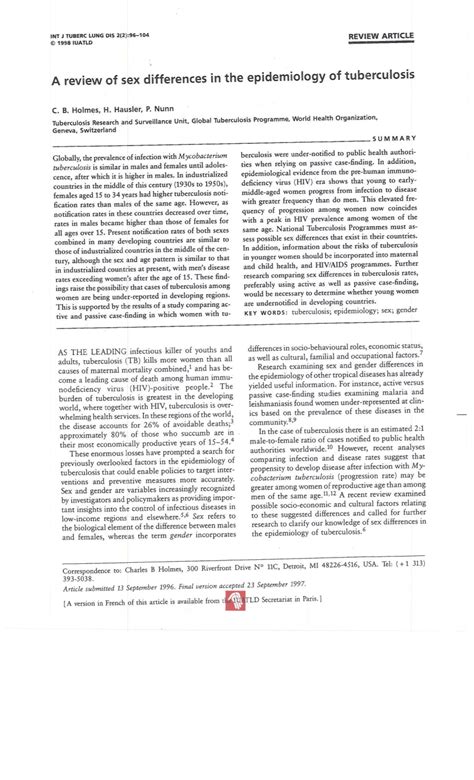Pdf A Review Of Sex Differences In The Epidemiology Of Tb