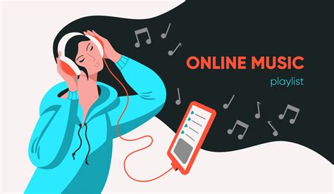 Иллюстрация Девушка со смартфоном слушает музыку в наушниках в