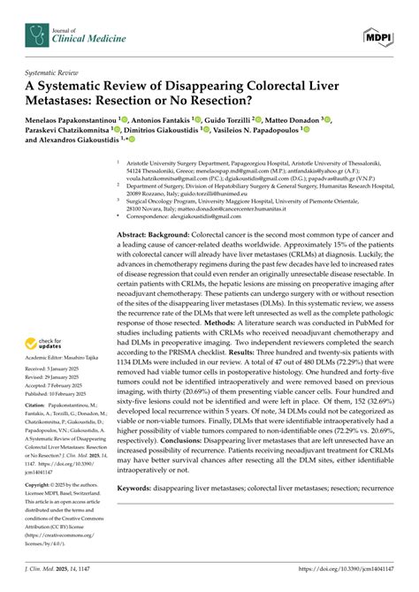 Pdf A Systematic Review Of Disappearing Colorectal Liver Metastases