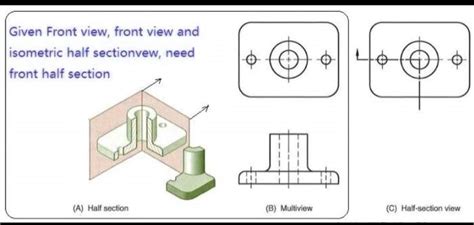 Solved Given Front View Front View And Isometric Half Section View
