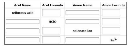 Solved Acid Name Bromic Acid Selenic Acid Acid Formula Hbro3