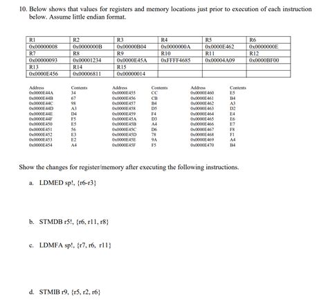 10 Below Shows That Values For Registers And Memory