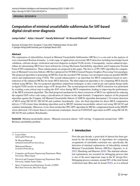 3 Computation Of Minimal Unsatisfiable Subformulas For Sat‑based 1 Pdf Computational