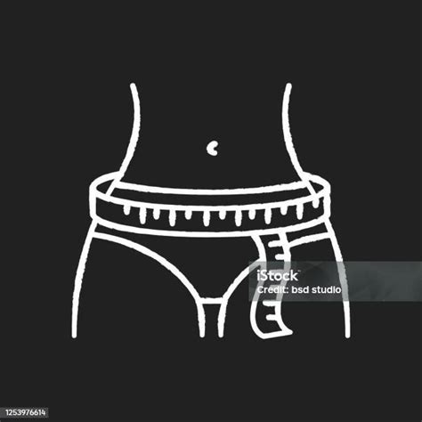 검은 배경에 엉덩이 주위 분필 흰색 아이콘 여성 하체 측정 조정 매개 변수 맞춤 의류에 대한 엉덩이 폭 사양 격리된 벡터 칠판 그림 0명에 대한 스톡 벡터 아트 및 기타