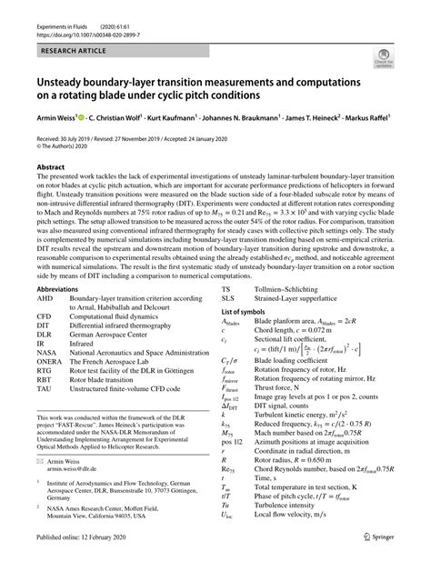 Pdf Unsteady Boundary Layer Transition Measurements And Computations