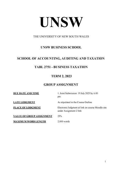 Group Assignment Instructions Tabl2751 Unsw Sydney Studocu