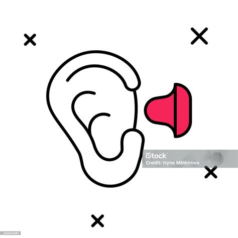 흰색 배경에 격리된 윤곽선 귀마개와 귀 아이콘이 채워져 있습니다 귀 플러그 기호 노이즈 기호입니다 수면 품질 개념 벡터 가득 찬에 대한 스톡 벡터 아트 및 기타 이미지
