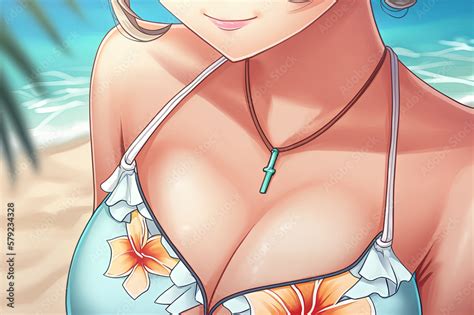Sexy Anime Girl With Big Breasts On Beach In Summer On Vacation Manga Style Generative AI
