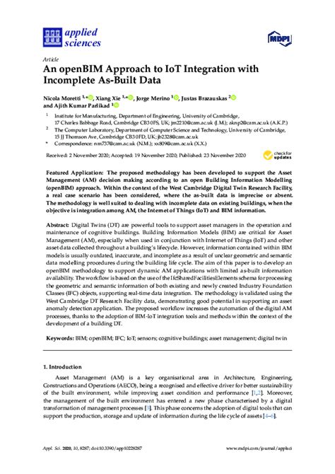 Pdf An Openbim Approach To Iot Integration With Incomplete As Built Data