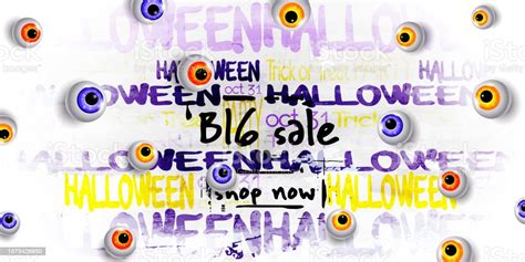 만화 스타일의 할로윈 개념입니다 콘크리트 벽에 으스스한 여러 가지 빛깔의 눈을 가진 추상적인 배경 세련된 할인 벡터 웹