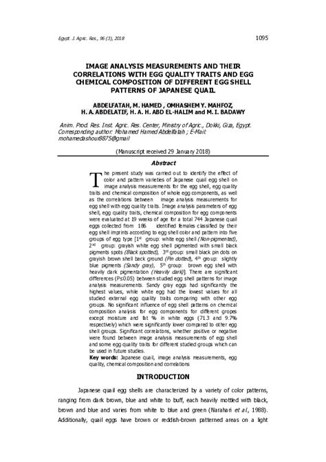 Pdf Image Analysis Measurements And Their Correlations With Egg