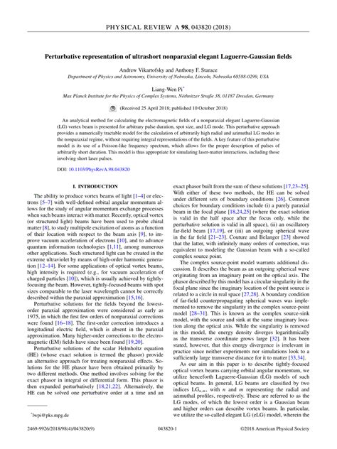 Pdf Perturbative Representation Of Ultrashort Nonparaxial Elegant