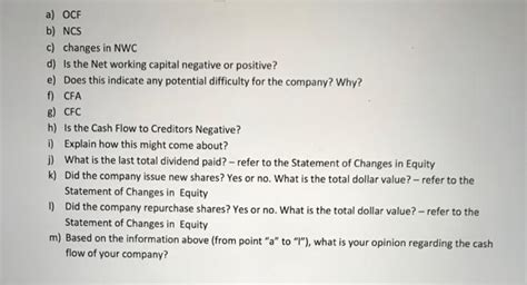 A OCF B NCS C Changes In NWC D Is The Net Working Chegg Com