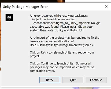 유니티 오류 유니티 패키지 설치 오류 No Git Executable Was Found