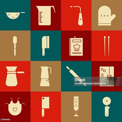 세트 피자 나이프 냉장고 음식 젓가락 긴 전기 라이터 고기 다지기 숟가락 주방 소쿠리 및 요리 책 아이콘 벡터 0명에 대한 스톡 벡터 아트 및 기타 이미지 Istock