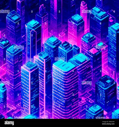 Three Dimensional Projection Pixel 8 Bit Art View Of The City 3d