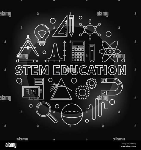Stem Education Vector Round Silver Illustration In Linear Style Science Technology