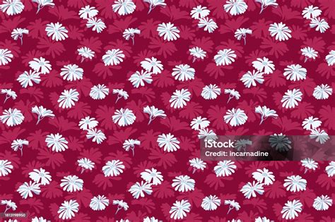 부르고뉴 배경에 창조적 인 꽃이 있는 완벽한 패턴 벡터 손으로 그린 스케치 낙서 트렌디한 Ditsy 플라워 프린트 직물 패션 섬유를 위한 디자인 가리기에 대한 스톡 벡터