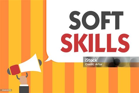 단어 쓰기 텍스트 부드러운 능력 비즈니스 개념 개인 특성 사용은 효과적으로 다른 상호 작용에 대 한 사람이 들고 확성기 스피커