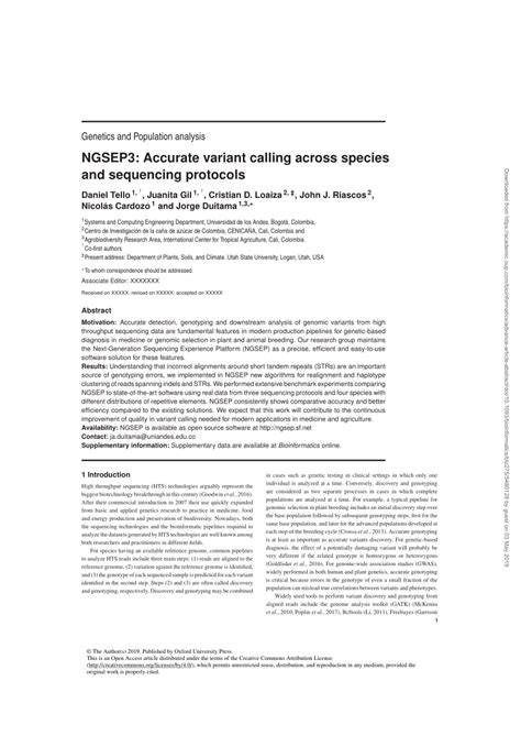Pdf Ngsep3 Accurate Variant Calling Across Species And Sequencing