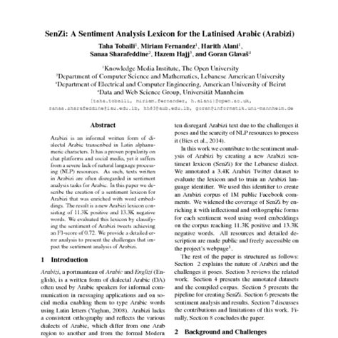 Senzi A Sentiment Analysis Lexicon For The Latinised Arabic Arabizi Acl Anthology