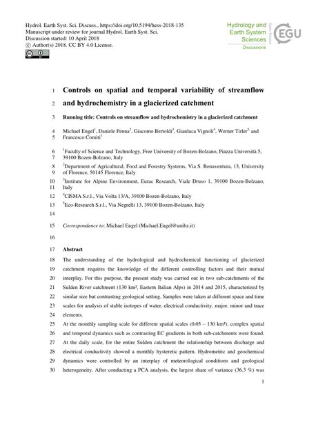 Pdf Controls On Spatial And Temporal Variability Of Streamflow And Hydrochemistry In A