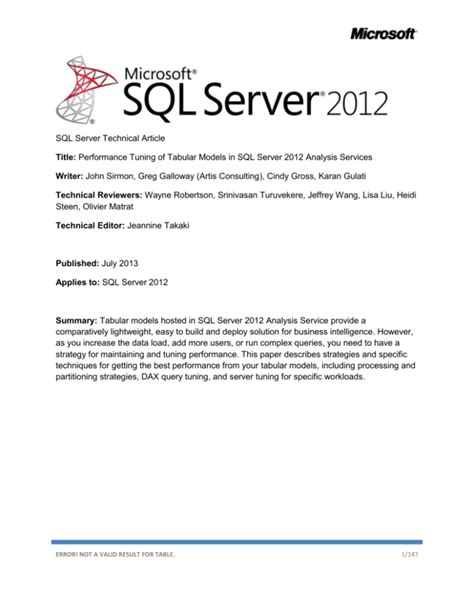 Performance Tuning Of Tabular Models In Sql