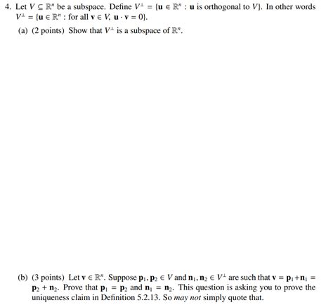 solved let v⊆rn be a subspace define v⊥ {u∈rn u is