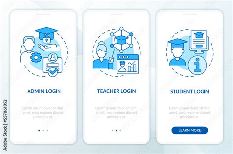 Learning Management System Access Blue Onboarding Mobile App Screen Walkthrough 3 Steps
