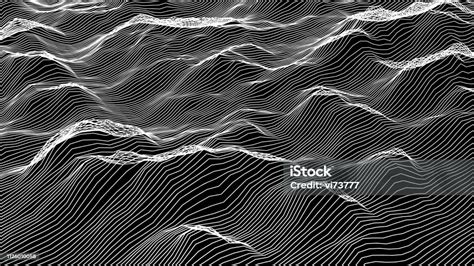 미래 와이어 프레임 풍경 배경입니다 화이트 웨이브 라인에서 벡터 디지털 일러스트입니다 기하학적 추상화입니다 산에 대한 스톡 벡터 아트 및 기타 이미지 Istock