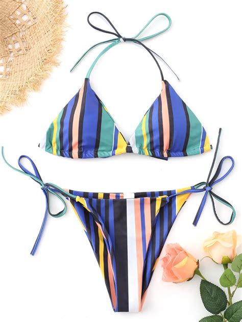 Midou Floral Print Chevron Stripe Women Bikini Set 2019 Newest Swimwear