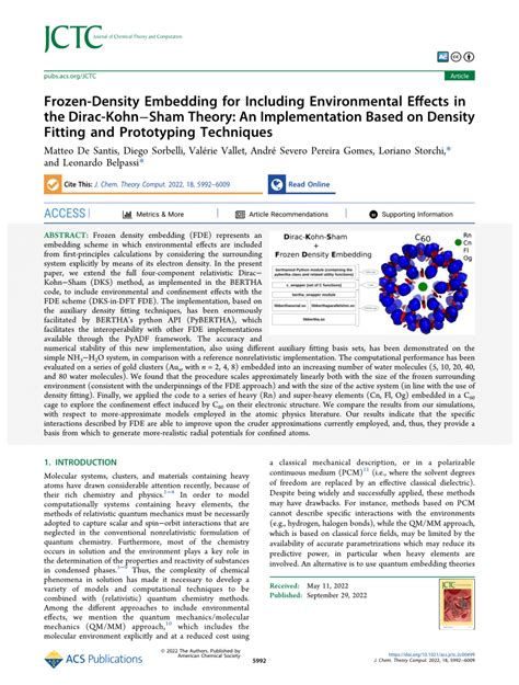 Pdf Frozen Density Embedding For Including Environmental Effects In The Dirac Kohnsham Theory