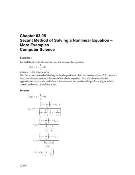 Secant Method Of Solving A Nonlinear Equation â More Examples