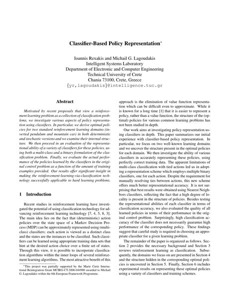 Pdf Classifier Based Policy Representation