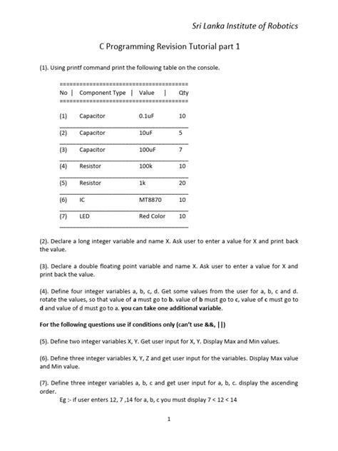 C Programming Revision Tutorial Part 1 Pdf