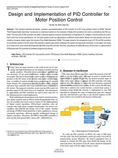 Design And Implementation Of Pid Controller For Motor Position Control